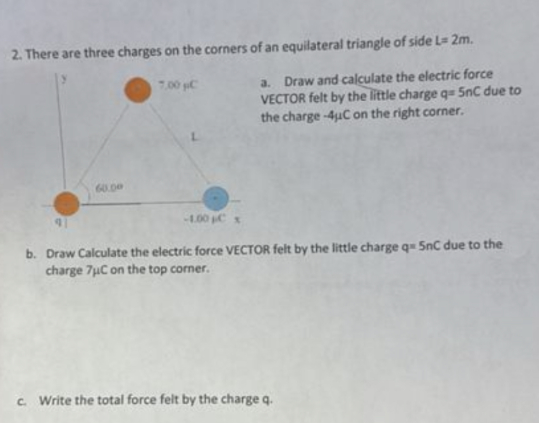 Solved There are three charges on the corners of an | Chegg.com