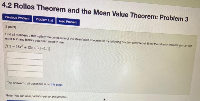 Solved 4.2 Rolles Theorem and the Mean Value Theorem: | Chegg.com
