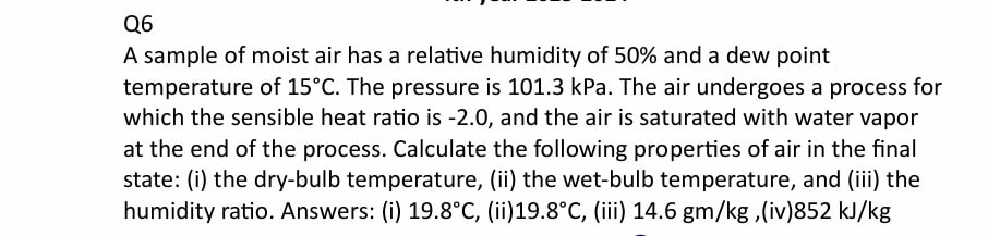 Solved Q6A sample of moist air has a relative humidity of | Chegg.com