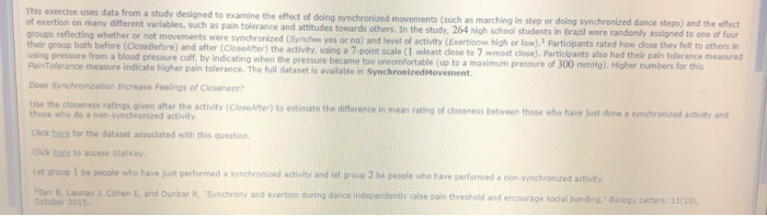 This exercise uses data from a study designed to | Chegg.com