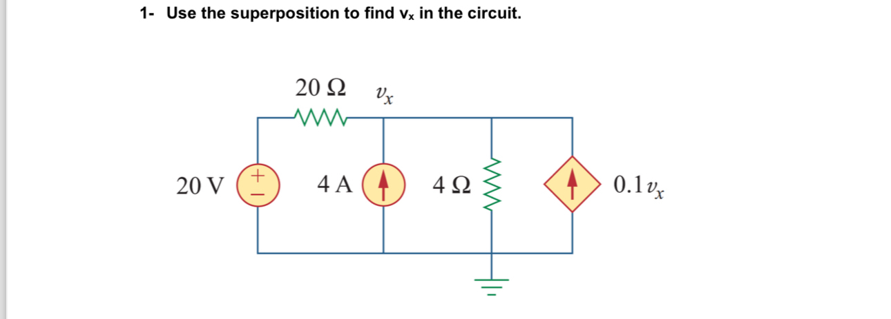 Solved 1- ﻿Use the superposition to find vx ﻿in the circuit. | Chegg.com