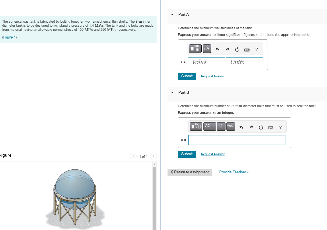 Solved The spherical gas tank is fabricated by bolting | Chegg.com
