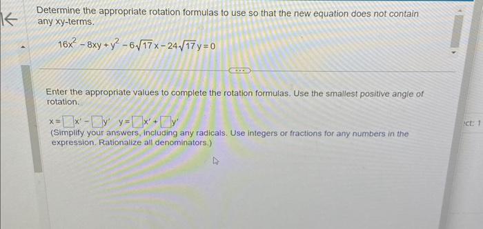 Solved Determine the appropriate rotation formulas to use so | Chegg.com