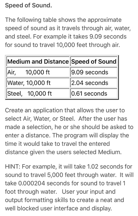Speed of Sound. The following table shows the | Chegg.com