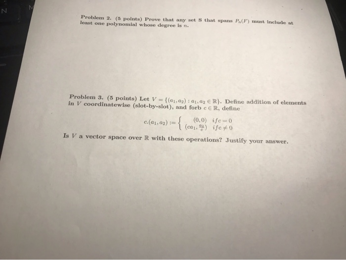 Solved Problem 2. (5 points) Prove that any set S that spans | Chegg.com