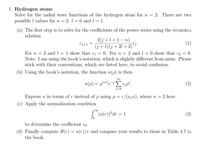 Solved 1 Hydrogen Atom Solve For The Radial Wave Functions