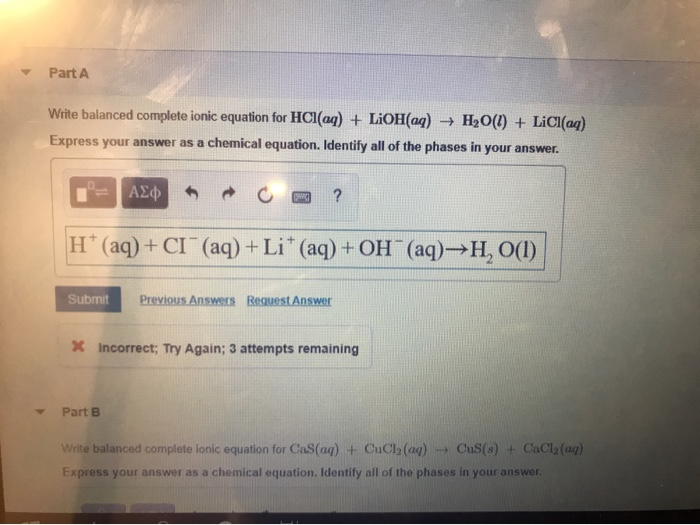 Solved Part A Write balanced complete ionic equation for | Chegg.com