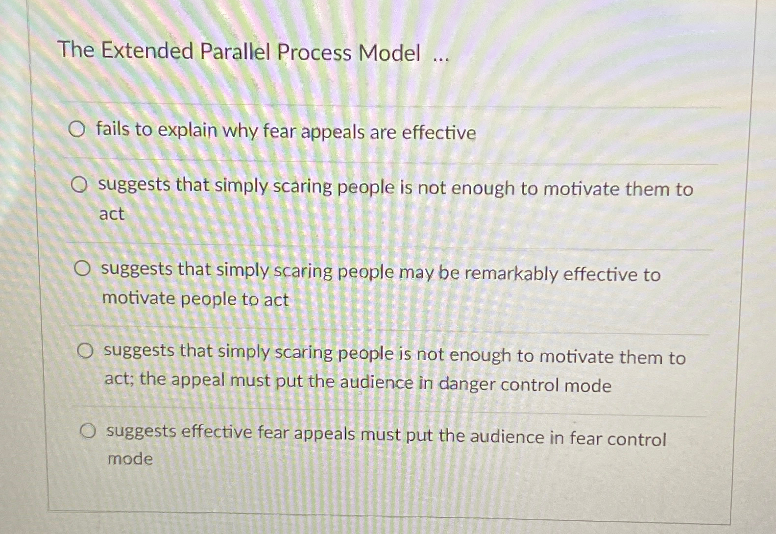 Solved The Extended Parallel Process Model ...fails to | Chegg.com
