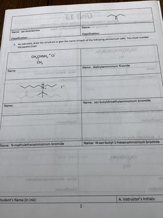 Solved Name Name: sec-butylamine Classification: | Chegg.com
