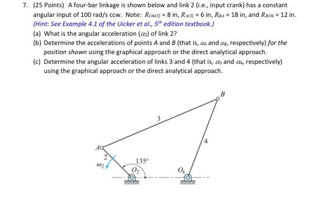 Solved 7. (25 Points) A four-bar linkage is shown below and | Chegg.com