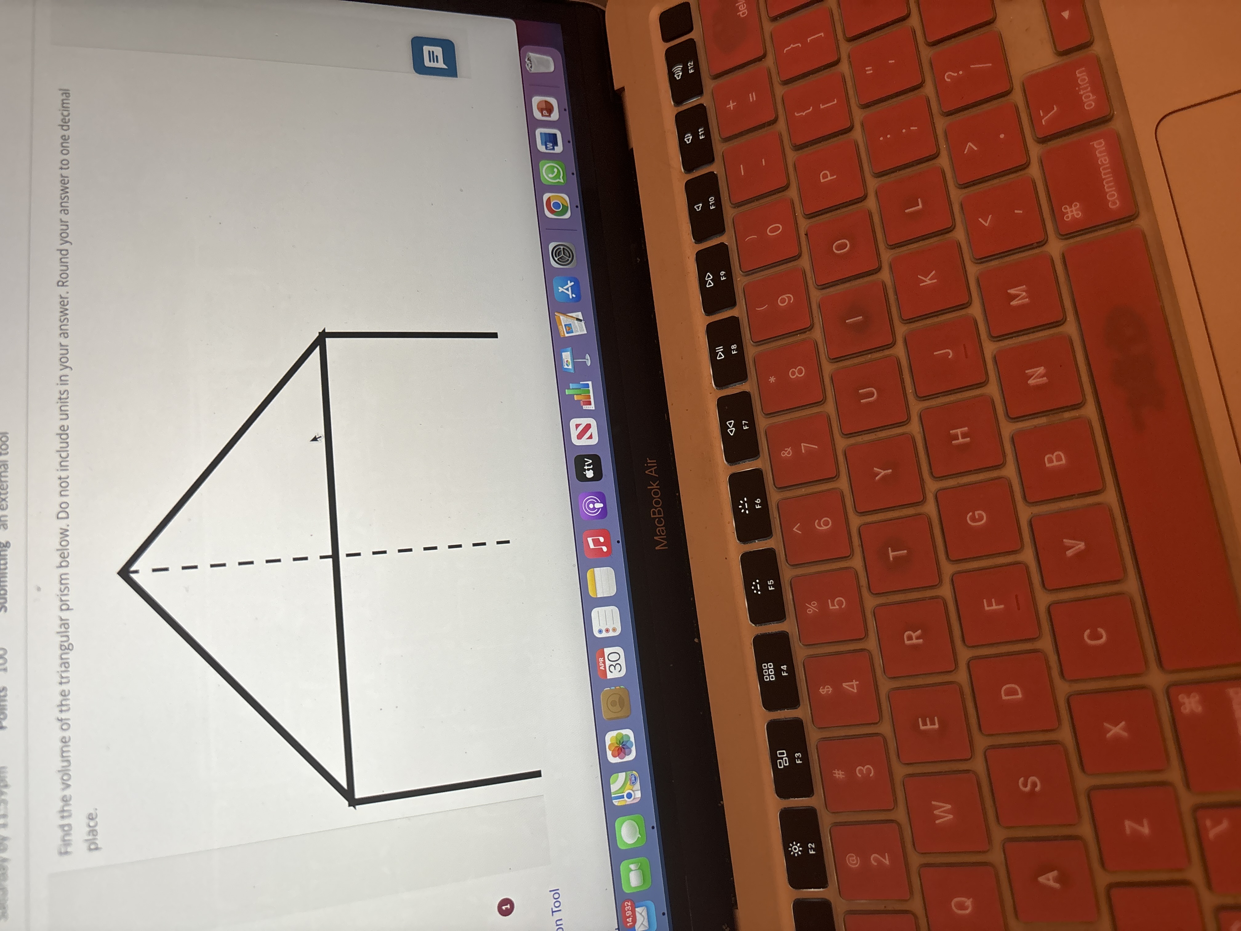 Solved Find the volume of the triangular prism below. Do not | Chegg.com
