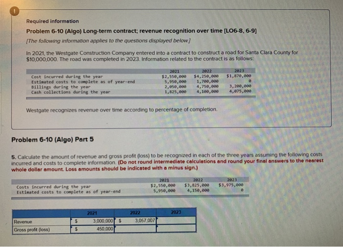 Solved Required information Problem 6-10 (Algo) Long-term | Chegg.com