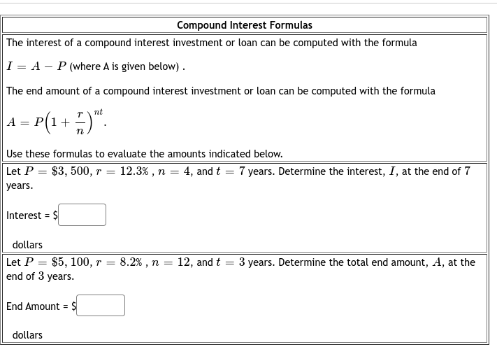Solved Compound Interest FormulasThe interest of a compound | Chegg.com