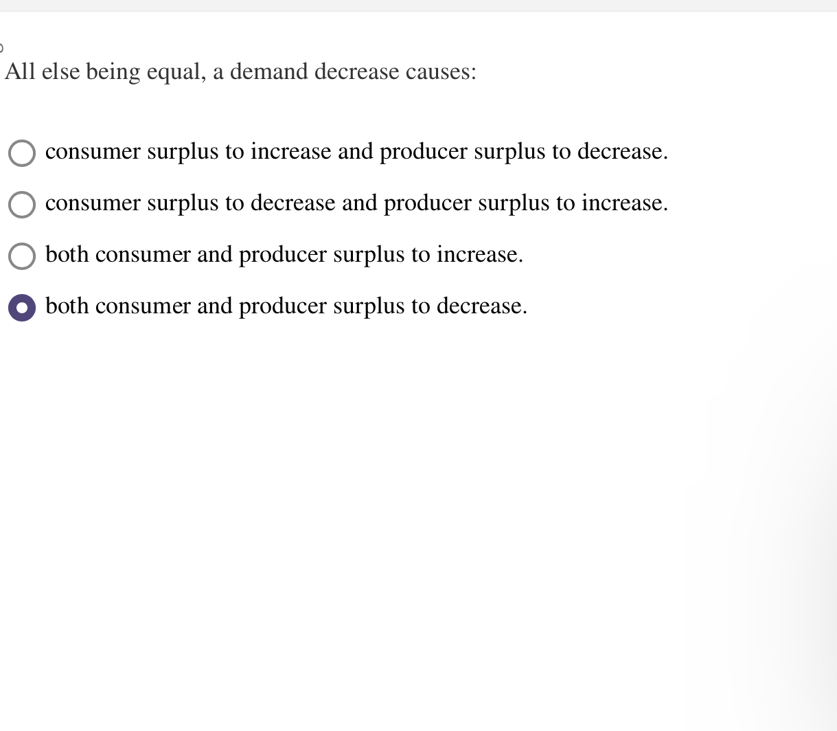Solved All else being equal, a demand decrease | Chegg.com