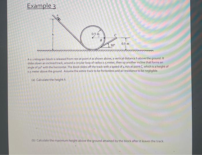 Solved Example 3 0.5 m 30° 0.5 m A 0.1-kilogram block is | Chegg.com