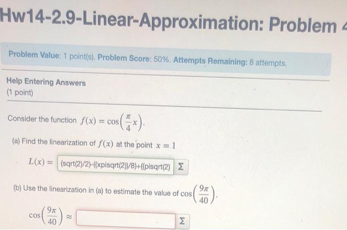 Solved Hw14 29 Linear Approximation Problem Problem Value 