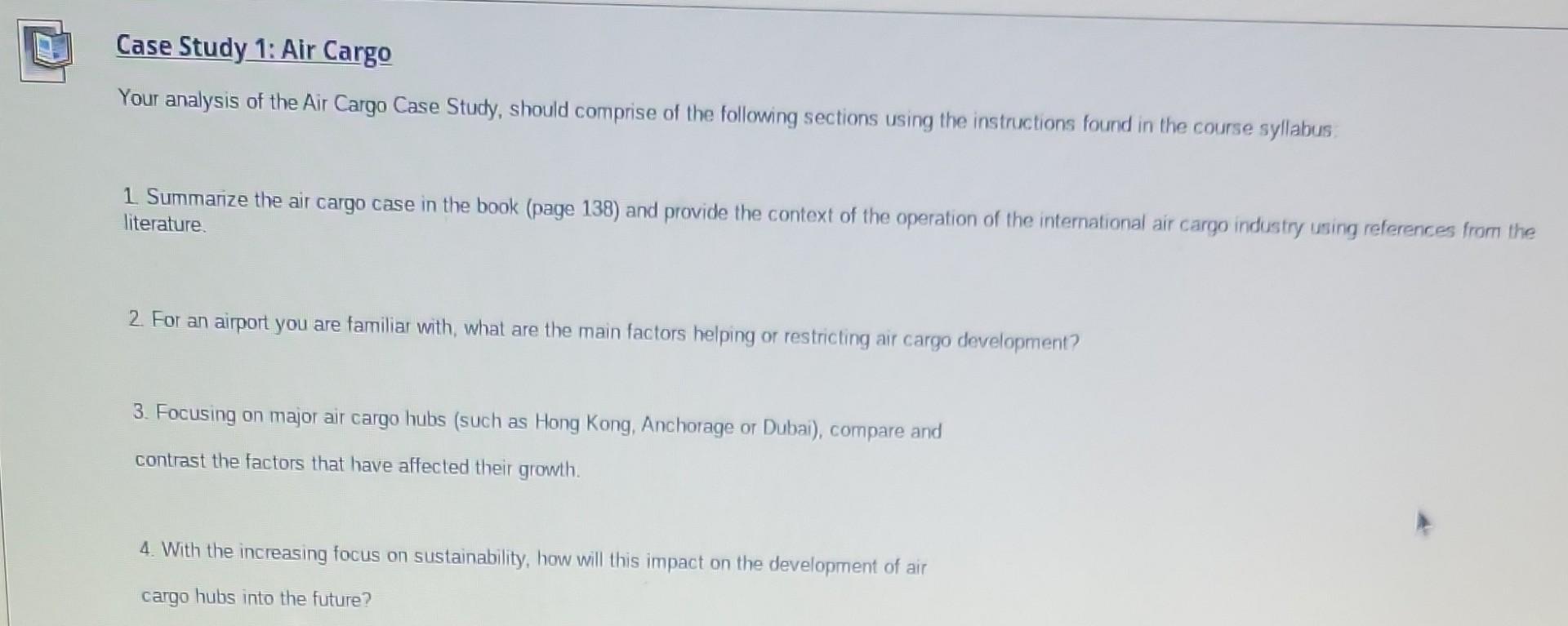 Case Study 1: Air Cargo Your analysis of the Air | Chegg.com