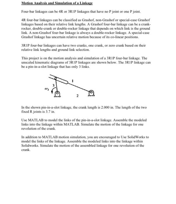 Solved Motion Analysis and Simulation of a Linkage Four-bar | Chegg.com