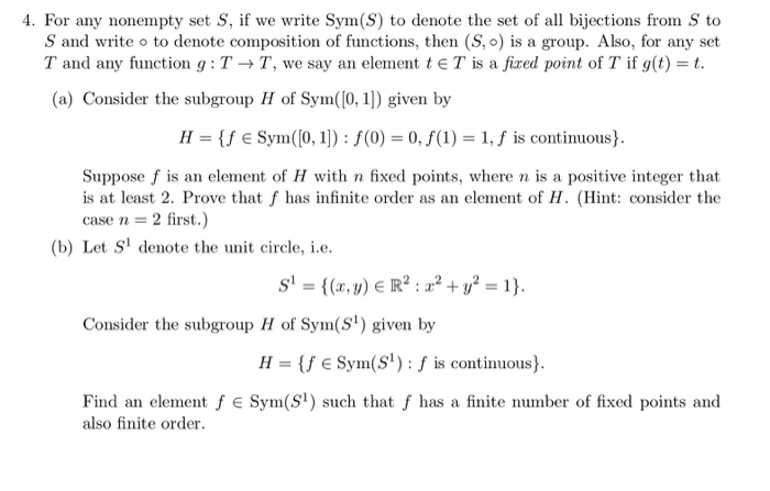 Solved 4. For any nonempty set S, if we write Sym(S) to | Chegg.com