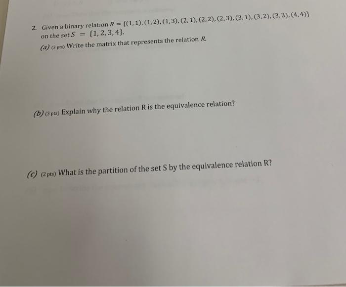 2. Given a binary relation | Chegg.com
