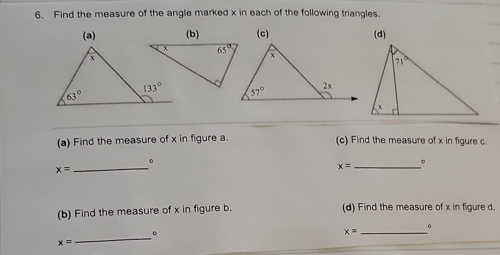 Solved Find the measure of the angle marked x in each of the | Chegg.com