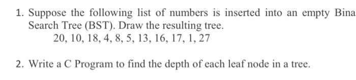 1. Suppose the following list of numbers is inserted | Chegg.com