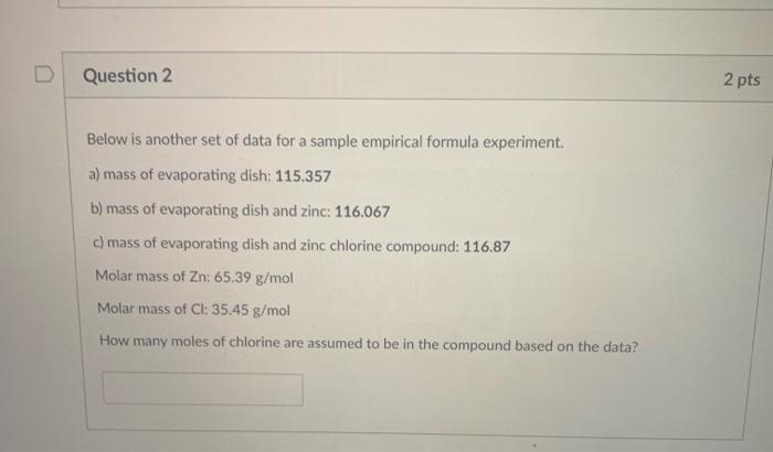 Solved Below is the data for a sample empirical formula | Chegg.com