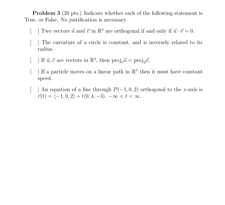 Solved Problem 3 (20 ﻿pts.) ﻿Indicate whether each of the | Chegg.com