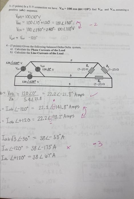 Solved 3. (5 points) In a Y−Y connection we have | Chegg.com