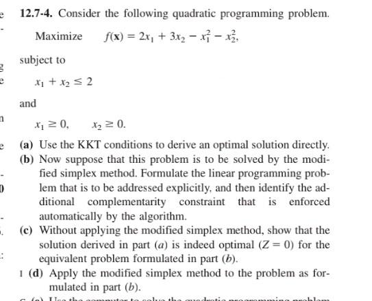 Solved E 127 4 Consider The Following Quadratic 