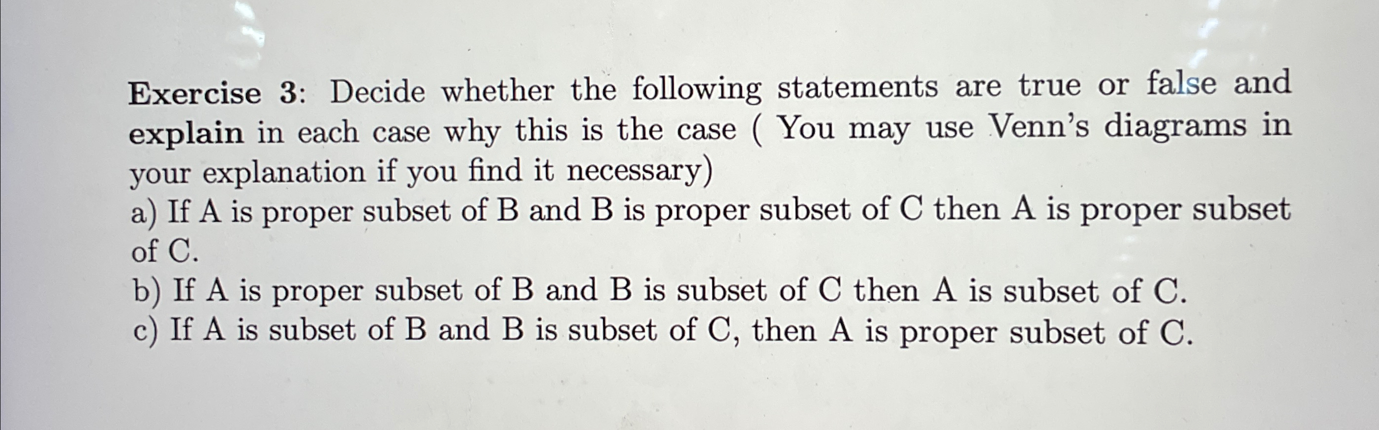 Solved Exercise 3: Decide whether the following statements | Chegg.com