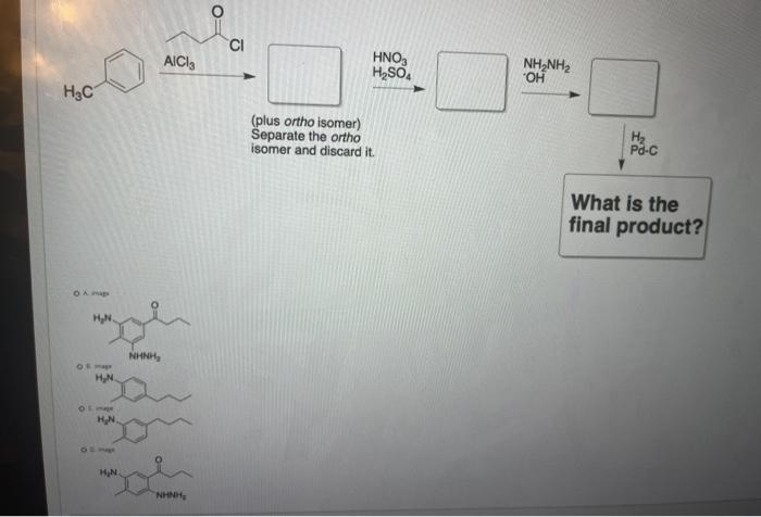 Solved CI AICI HNO, H2SO4 NH2NH2 "ОН HEC (plus ortho isomer) | Chegg.com