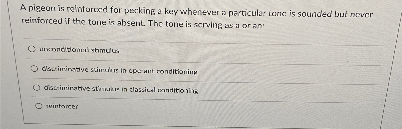 Solved A pigeon is reinforced for pecking a key whenever a | Chegg.com