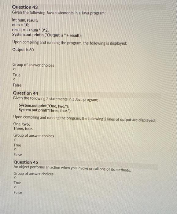 Solved Question 43 Given the following Java statements in a | Chegg.com