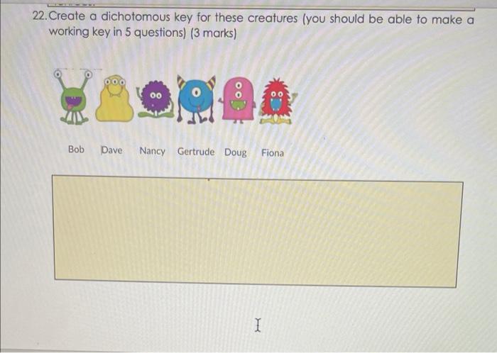 Solved 21.Create a dichotomous key for these creatures (you | Chegg.com