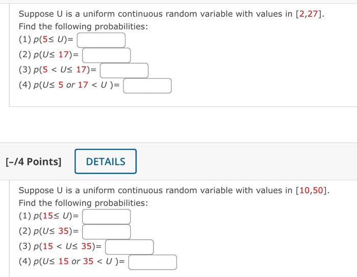 Solved Suppose U is a uniform continuous random variable | Chegg.com