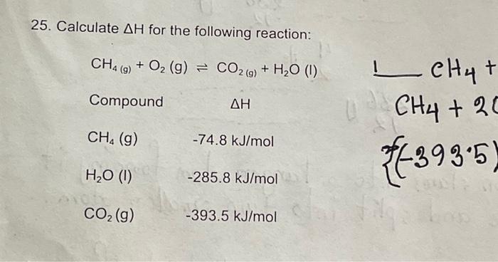 Solved 25. Calculate AH for the following reaction: CH4 (g) | Chegg.com