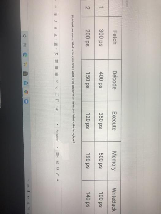 Solved spinta Fetch Decode Execute Memory WriteBack 1 300 ps | Chegg.com
