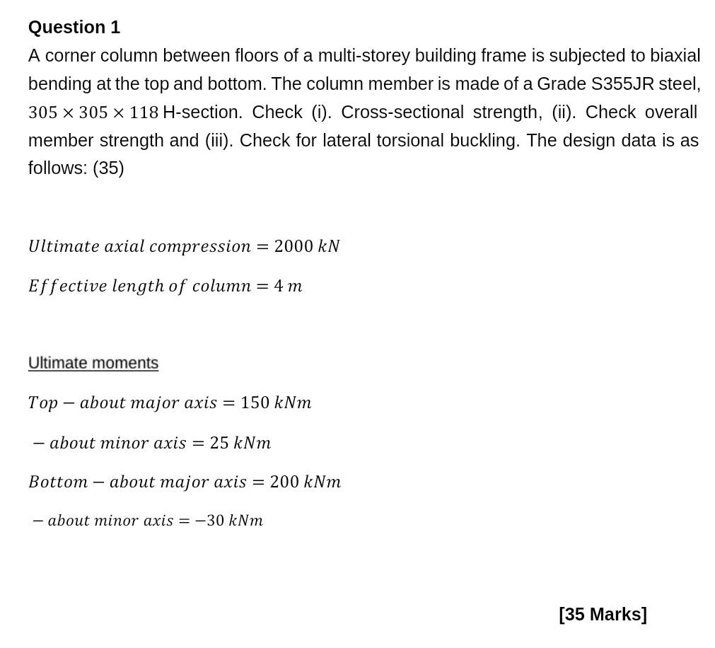Solved Question 1 A corner column between floors of a | Chegg.com