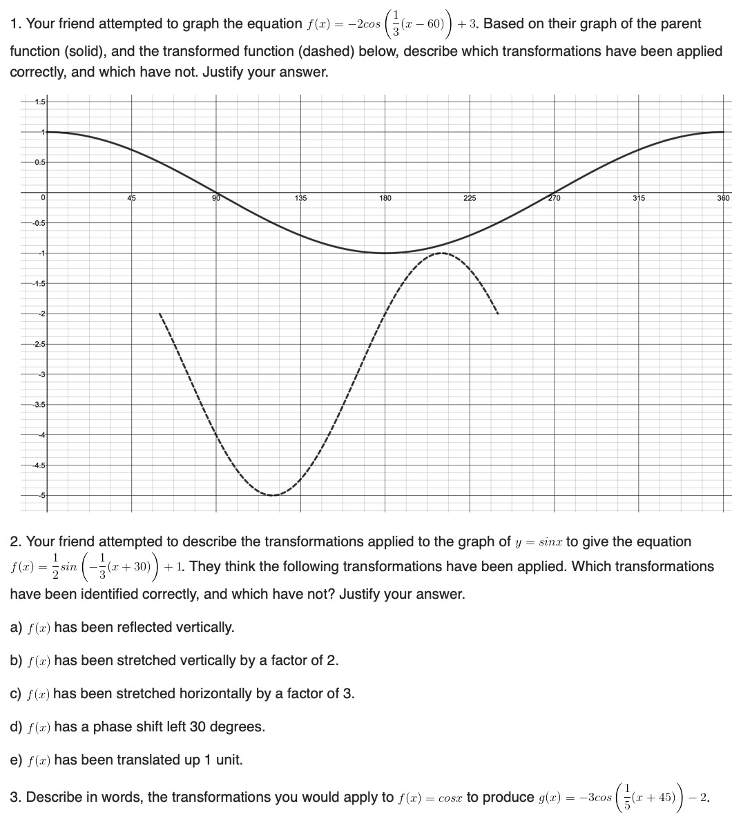 Solved Your friend attempted to describe the transformations | Chegg.com