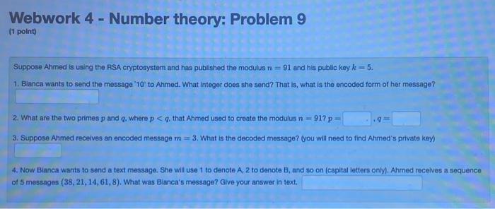 Solved Webwork 4 - Number theory: Problem 9 (1 point) | Chegg.com