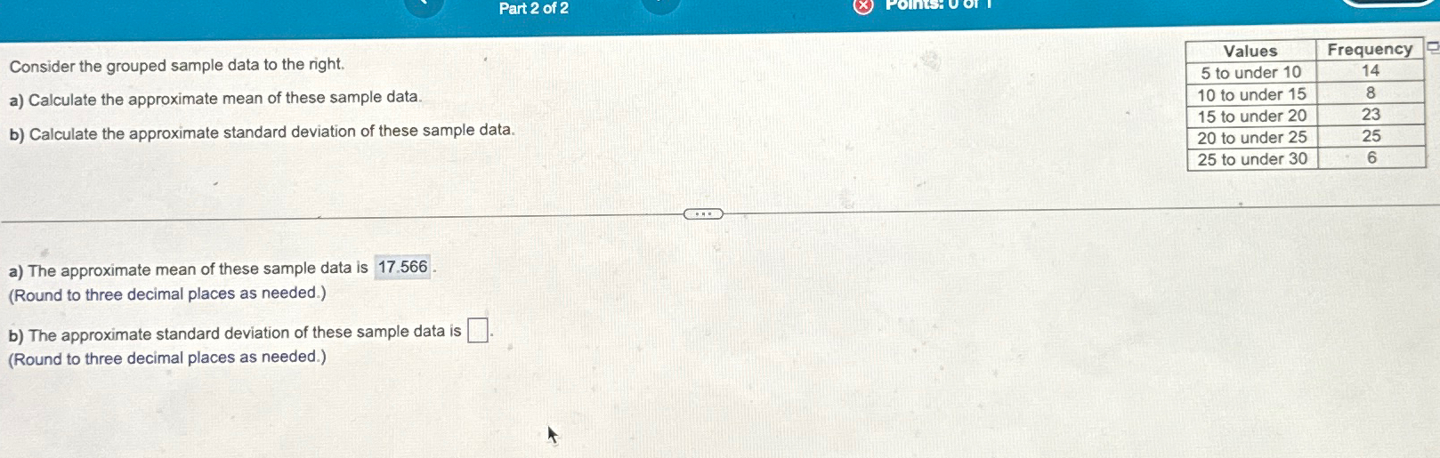Solved Part 2 ﻿of 2Consider the grouped sample data to the | Chegg.com