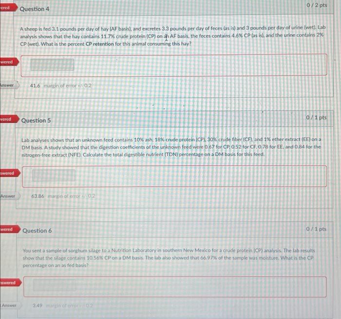 Solved A sheep is fed 3.1 pounds per day of hay (AF basis), | Chegg.com