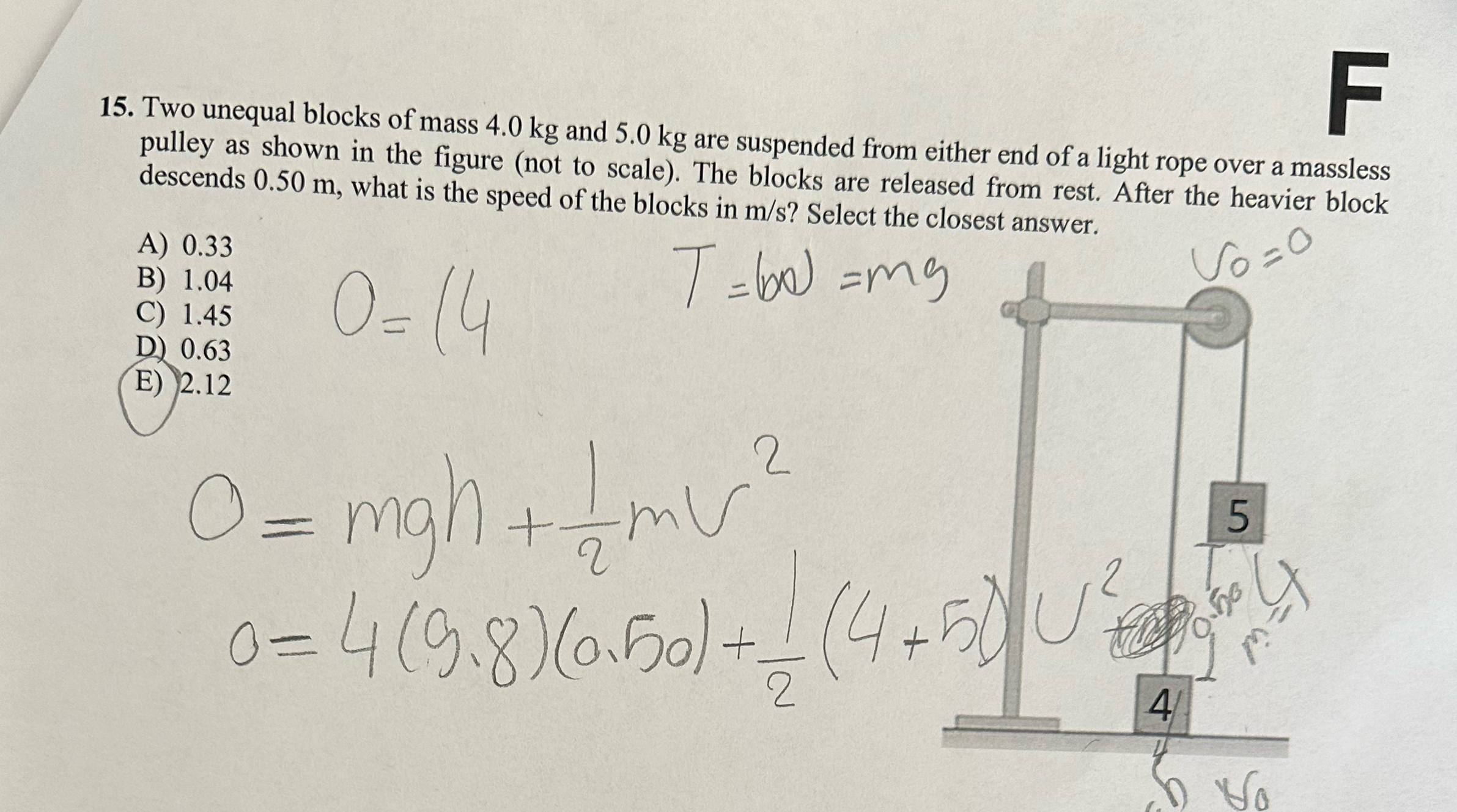 Solved Two unequal blocks of mass 4.0kg ﻿and 5.0kg ﻿are | Chegg.com