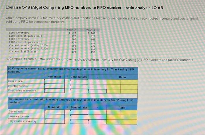 Solved Exercise 5-18 (Algo) Comparing LIFO numbers to FIFO | Chegg.com