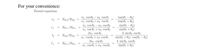 Solved 1. Fresnel equation Figure 1: The insident light is | Chegg.com
