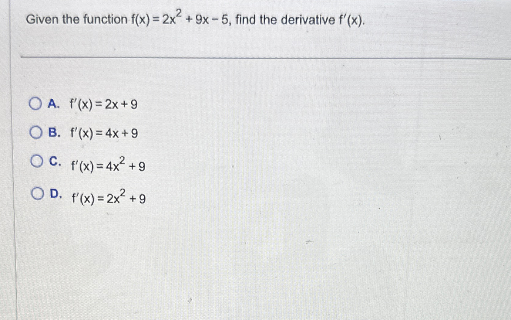 Solved Given the function f(x)=2x2+9x-5, ﻿find the | Chegg.com
