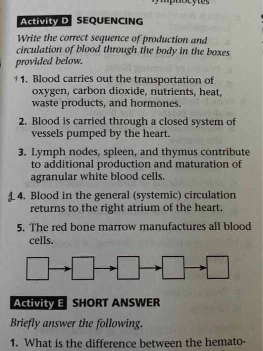 Solved Activity D SEQUENCING Write the correct sequence of | Chegg.com