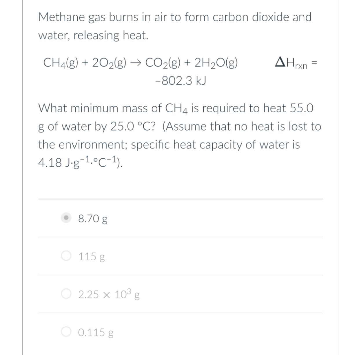 Solved Methane gas burns in air to form carbon dioxide and | Chegg.com