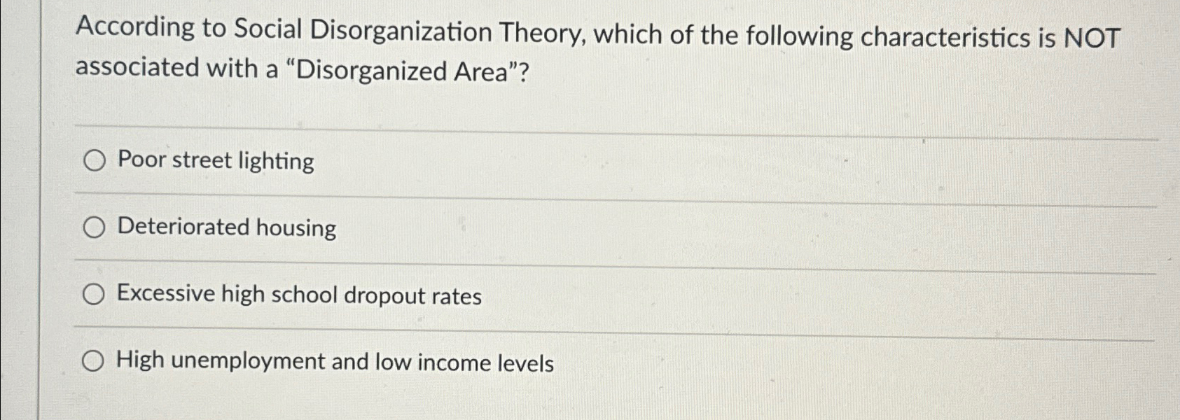 Solved According to Social Disorganization Theory, which of | Chegg.com